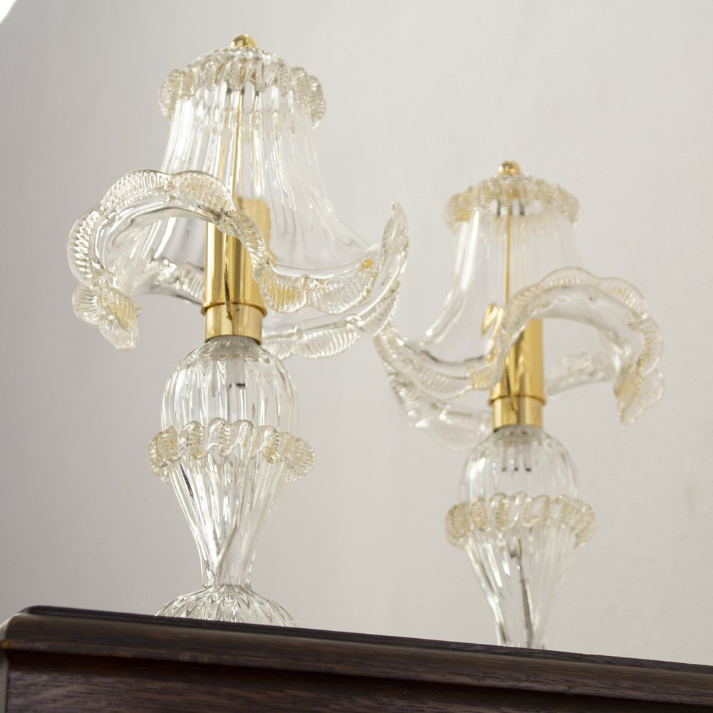 Murano Glass Table Lamps in Crystal Color Line Straight & Gold Leaf ...