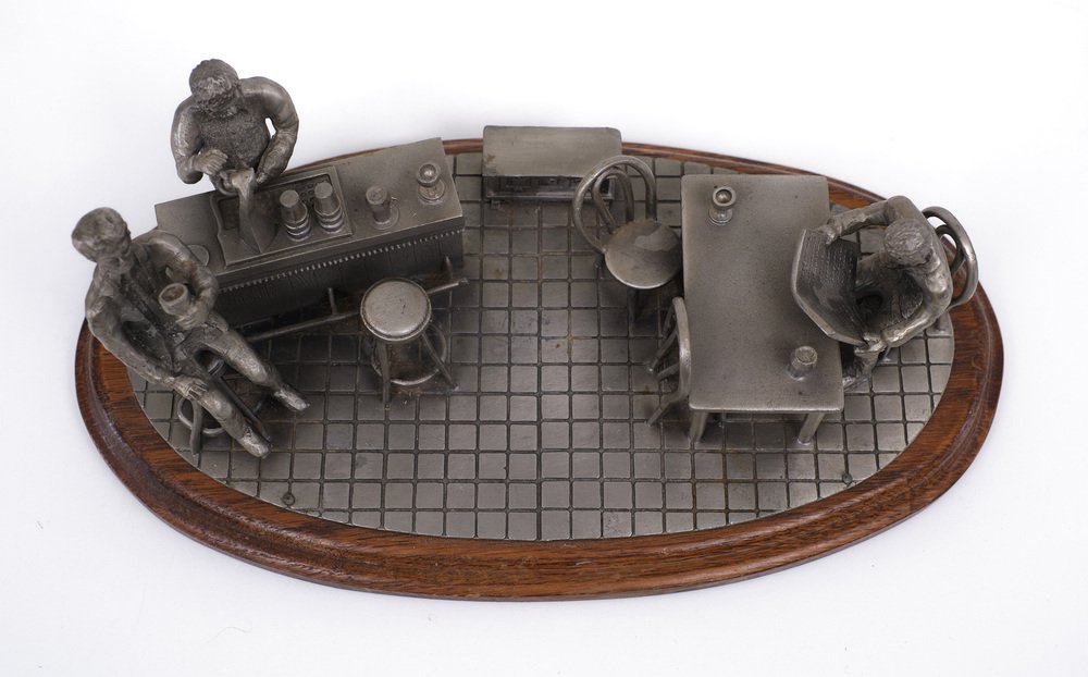 Vintage Pewter Bar Scene by Tin Etain Zinn Pewter, 1970s for sale at Pamono