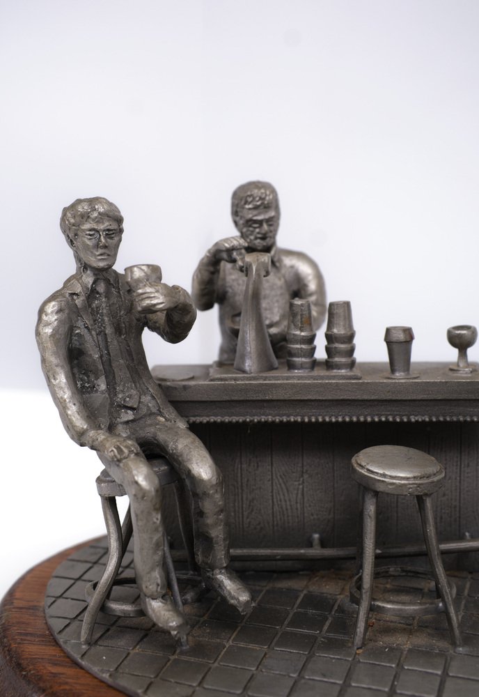 Vintage Pewter Bar Scene by Tin Etain Zinn Pewter, 1970s for sale at Pamono