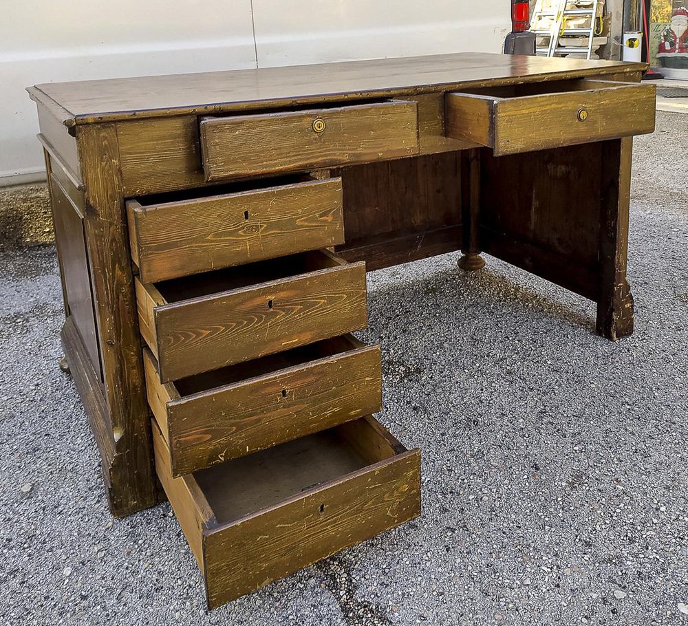 Italian Desk with Drawers in Fir Wood, 1890s for sale at Pamono