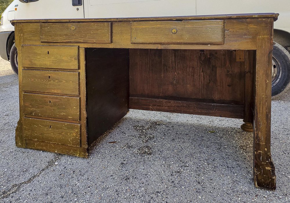 Italian Desk with Drawers in Fir Wood, 1890s for sale at Pamono