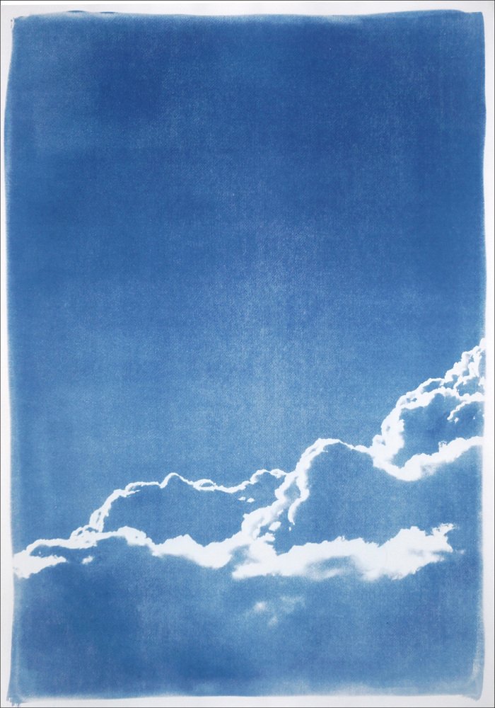 Kind of Cyan, Blue Tones Triptych of Serene Cloudy Sky, 2021, Cyanotype for sale at Pamono