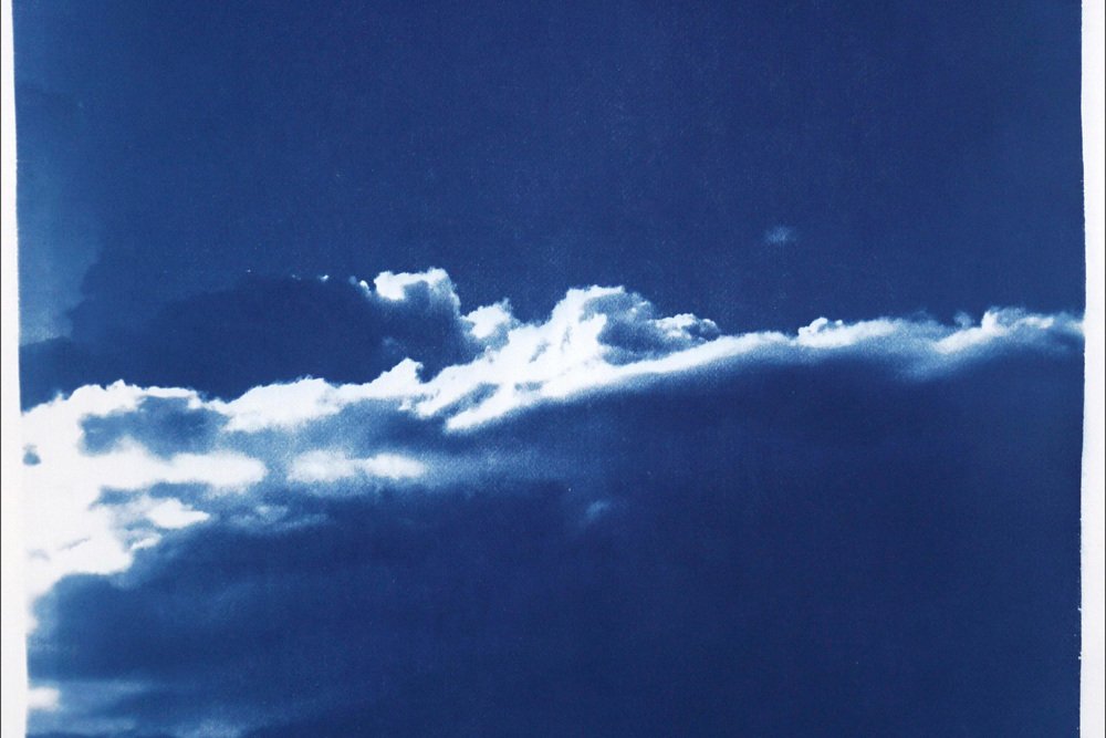 Kind of Cyan, Blue Tones Triptych of Serene Cloudy Sky, 2021, Cyanotype for sale at Pamono