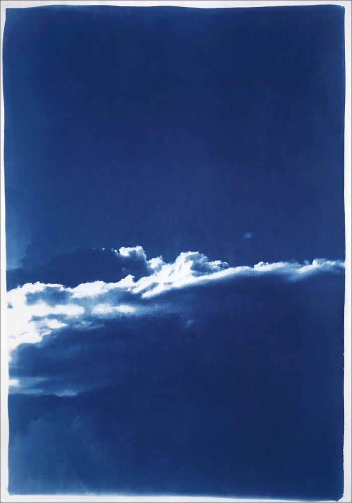 Kind of Cyan, Blue Tones Triptych of Serene Cloudy Sky, 2021, Cyanotype for sale at Pamono