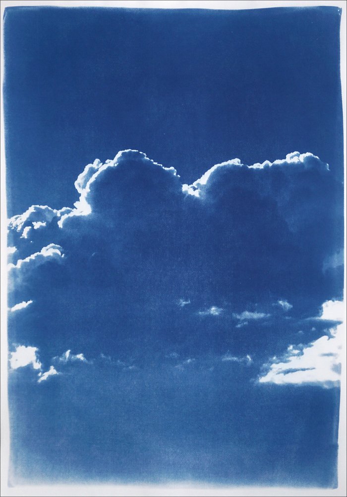 Kind of Cyan, Blue Tones Triptych of Serene Cloudy Sky, 2021, Cyanotype for sale at Pamono