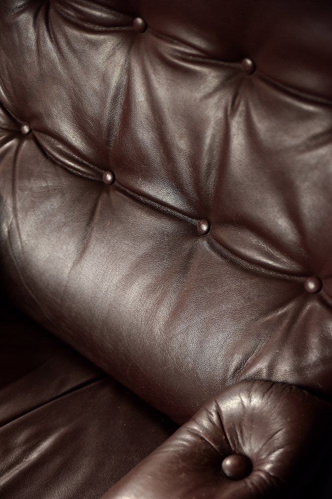 Set of Mid-Century Scandinavian Modern Brown Leather Executive Swivel Chair & Ottoman, 1970s for ...