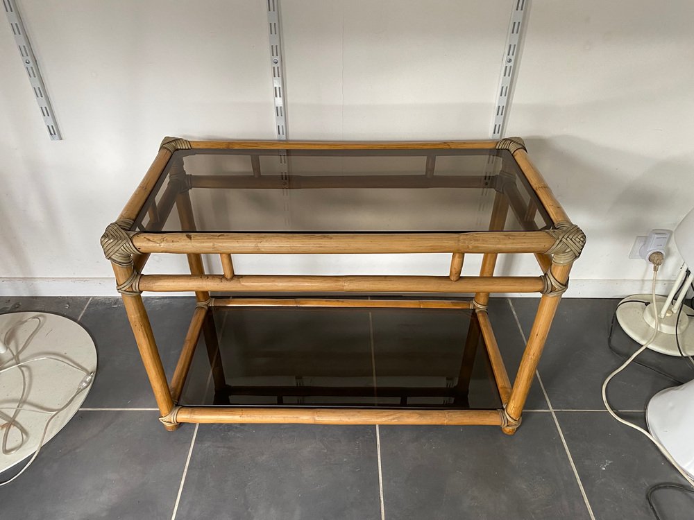 Vintage TV Cabinet in Rattan and Glass, 1950 for sale at Pamono
