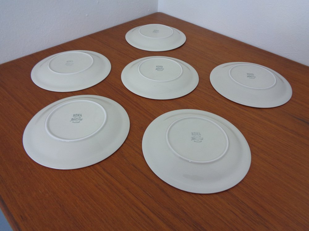 Swedish Stoneware Koka Plates by Hertha Bengtson for Rörstrand, 1960s ...