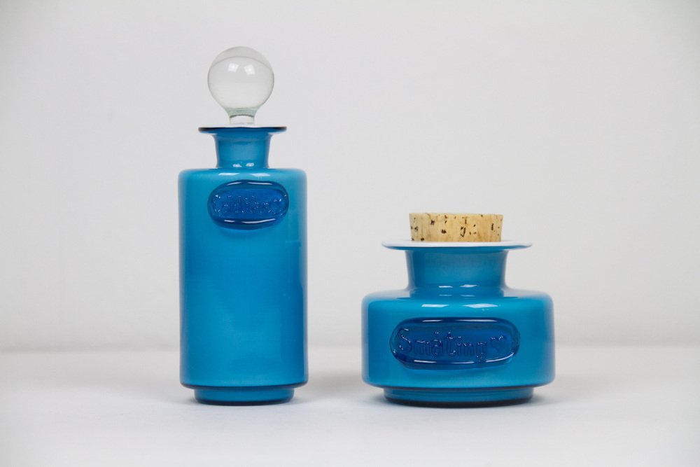 Vintage Danish Blue Palet Glass Jars by Michael Bang for Holmegaard ...