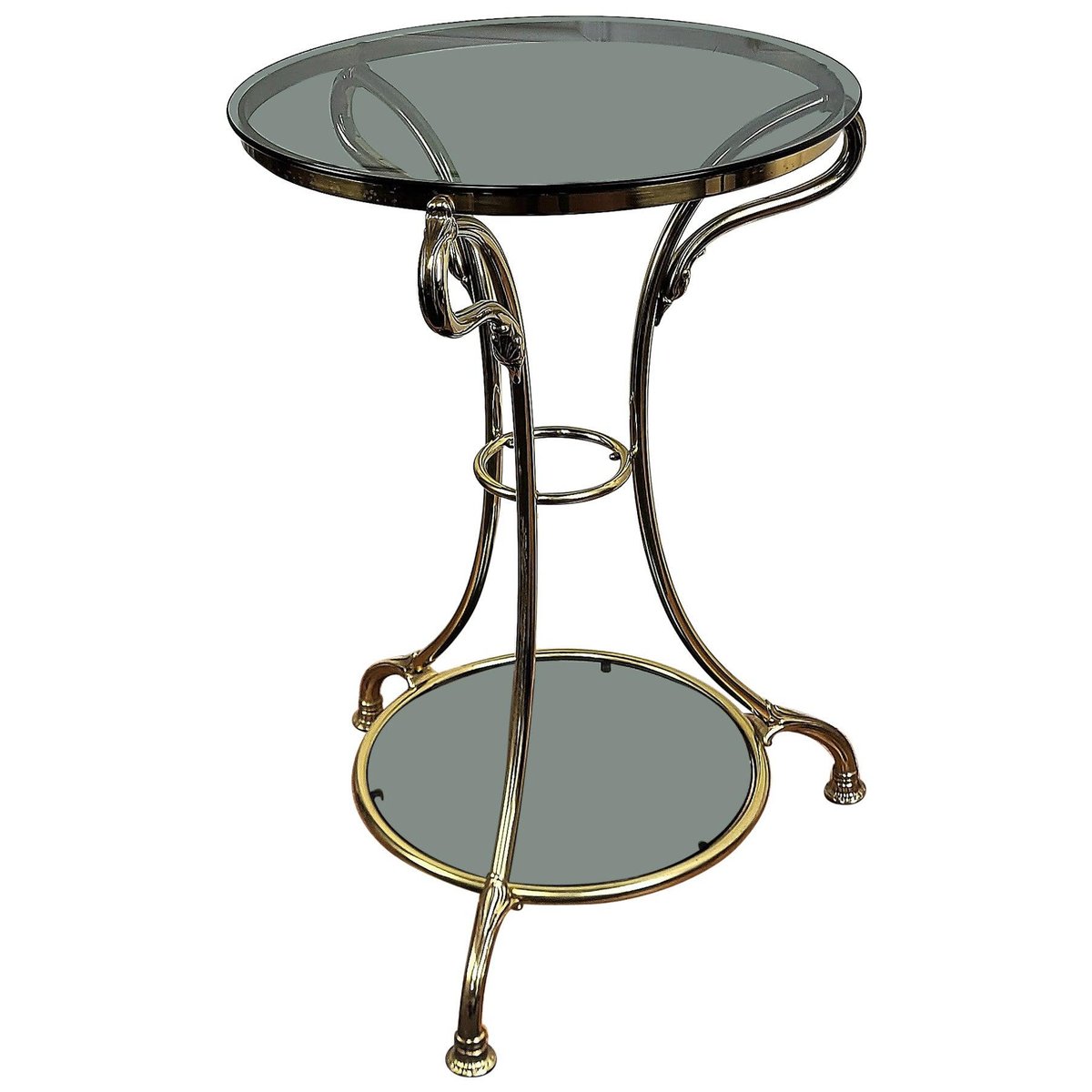 Italian Modern Regency Neoclassical Brass & Smoked Glass Side Table by ...