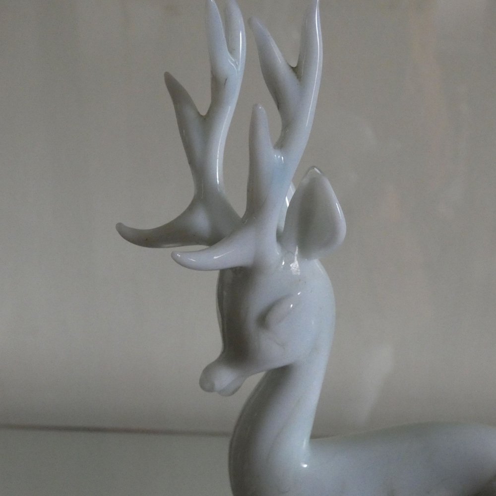 Glass Stag Figurine on Marble Plinth by Istvan Komaromy, UK, 1950s for ...