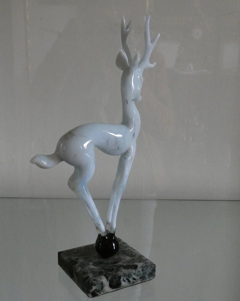 Glass Stag Figurine on Marble Plinth by Istvan Komaromy, UK, 1950s for ...