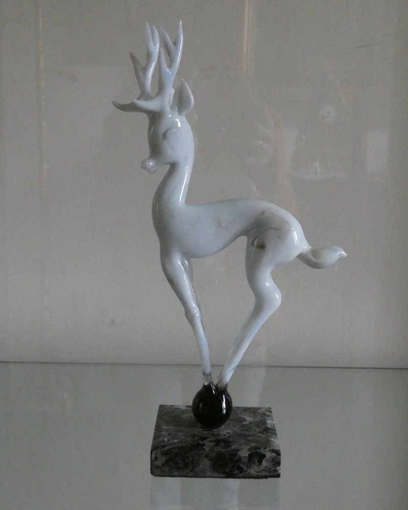 Glass Stag Figurine on Marble Plinth by Istvan Komaromy, UK, 1950s for ...