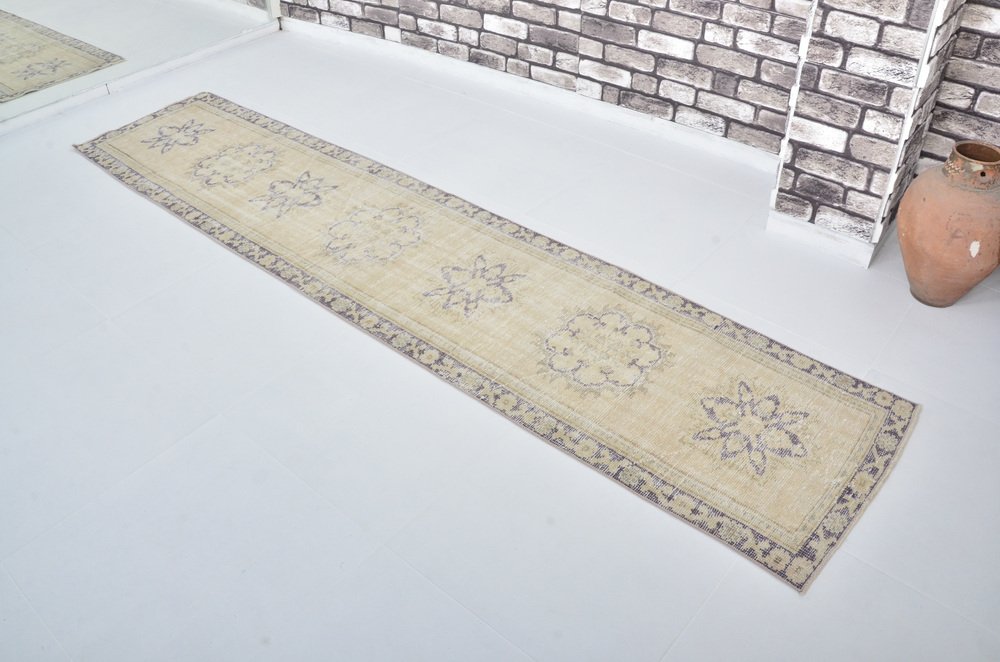 Modern Rustic Hand-Knotted Faded Hallway Runner for sale at Pamono