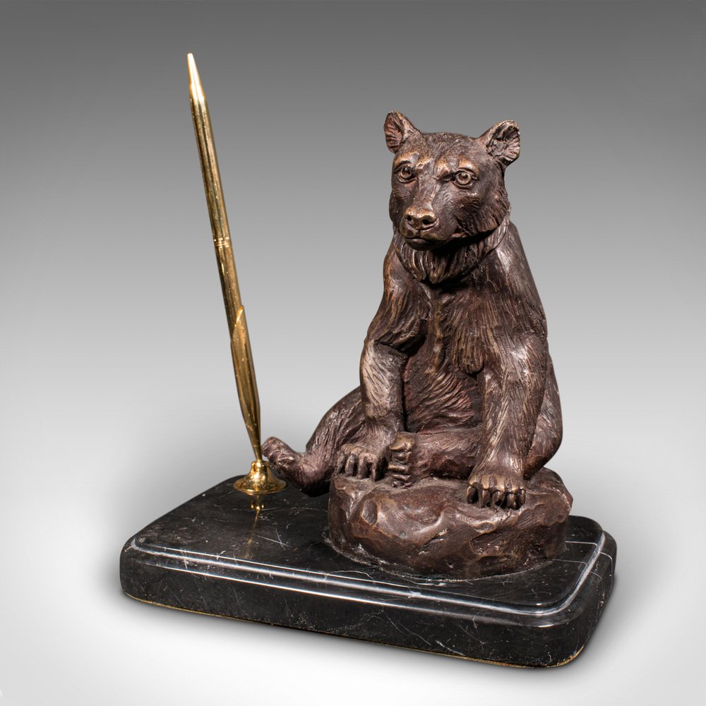 Deutscher Vintage Schwarzwälder Bären Stifthalter aus Bronze & Marmor, 1970er, 2er Set bei ...