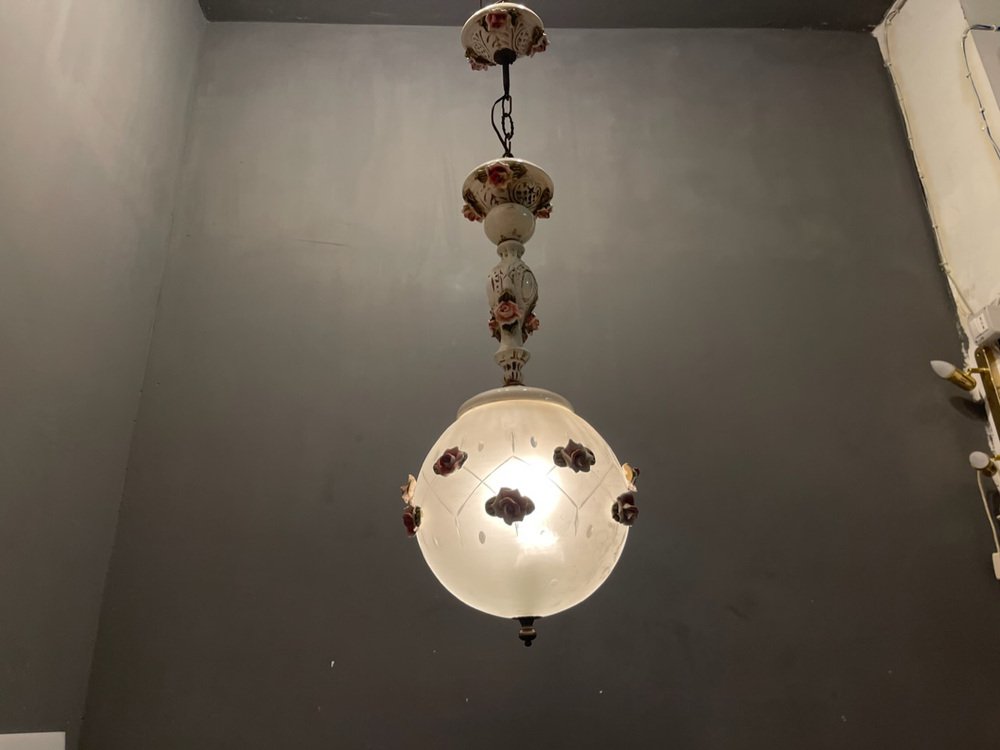 Italian Ceramic Rose Light Pendant , 1960s for sale at Pamono