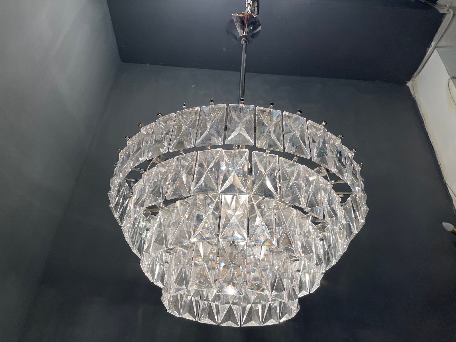Large Cut Crystal Chandelier, 1970s for sale at Pamono