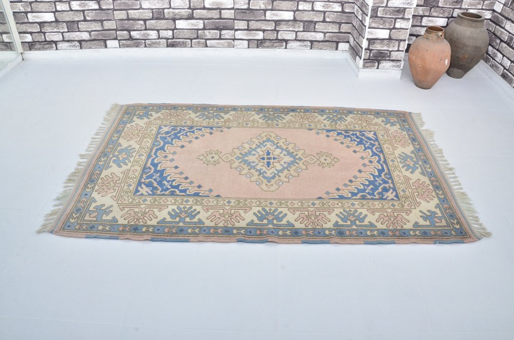 Anatolian Modern Tribal Pink & Blue Pastel Rug for sale at Pamono