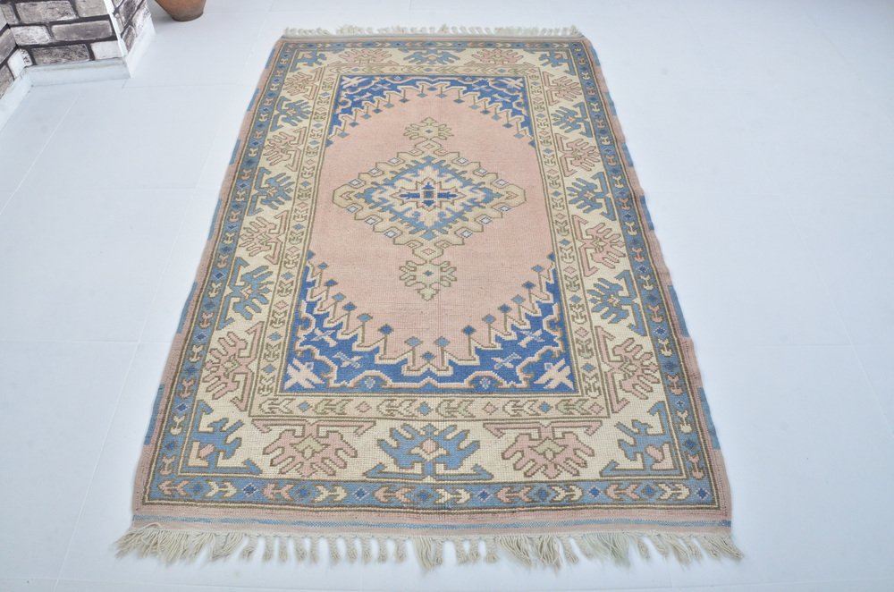 Anatolian Modern Tribal Pink & Blue Pastel Rug for sale at Pamono
