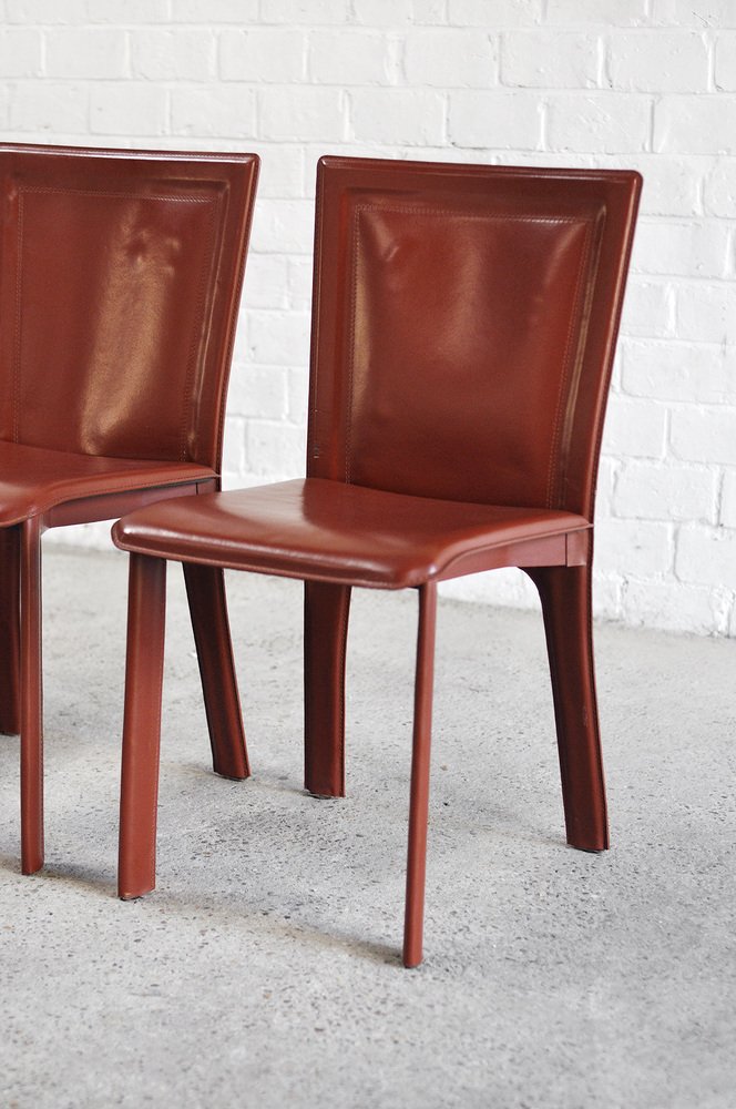 Italian Red Leather Dining Chairs by Mario Bellini, 1980s, Set of 6 for ...