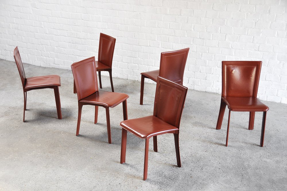 Italian Red Leather Dining Chairs by Mario Bellini, 1980s, Set of 6 for ...