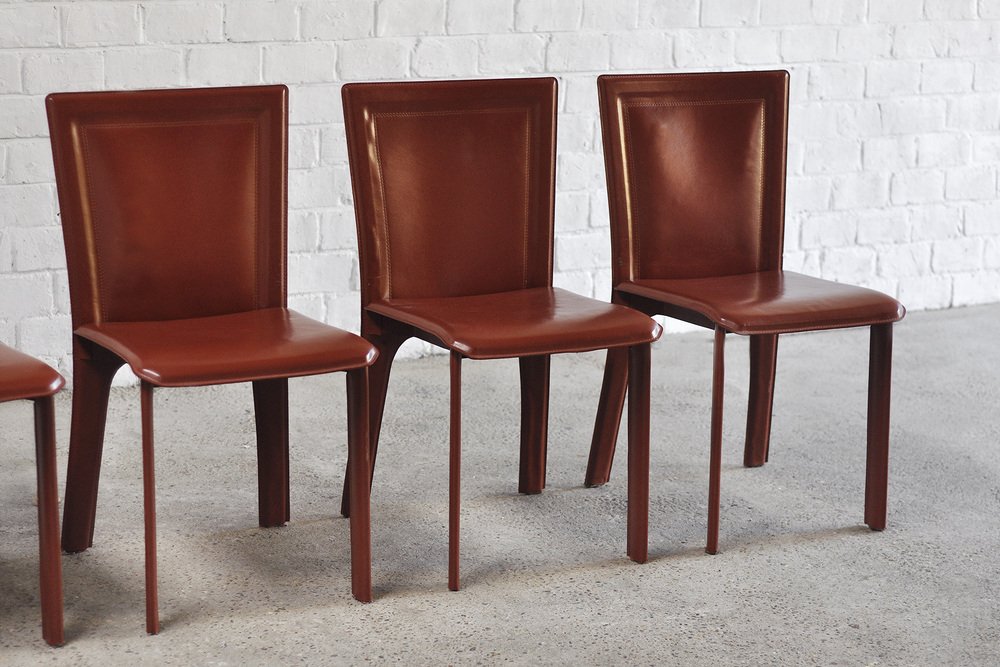 Italian Red Leather Dining Chairs by Mario Bellini, 1980s, Set of 6 for ...