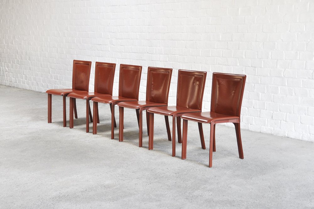Italian Red Leather Dining Chairs by Mario Bellini, 1980s, Set of 6 for ...