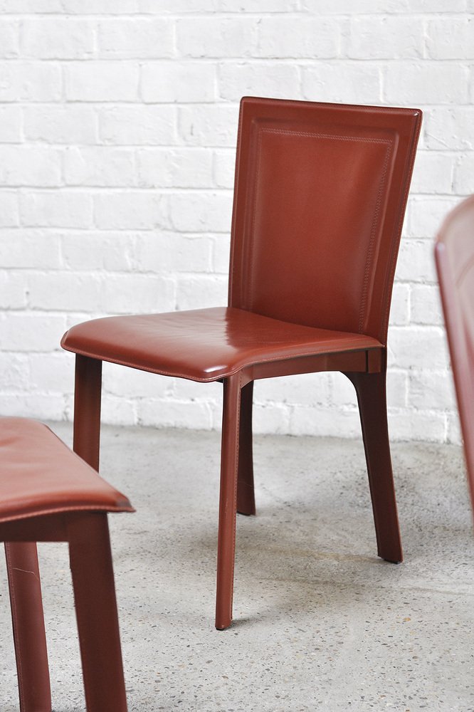 Italian Red Leather Dining Chairs by Mario Bellini, 1980s, Set of 6 for ...