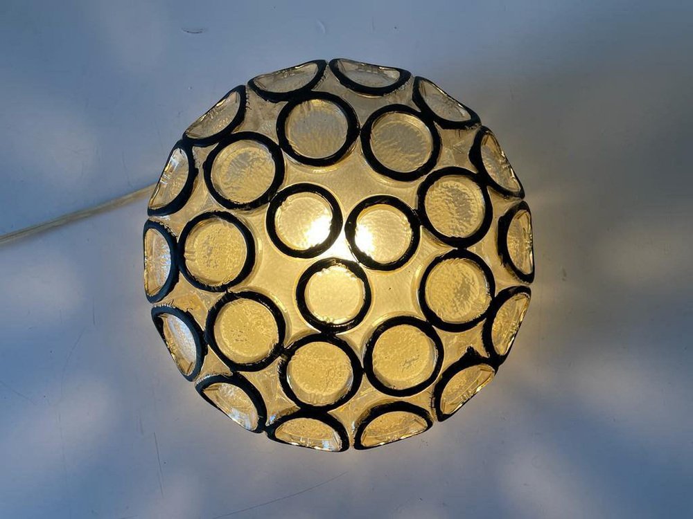 Iron Structured Atomic Glass Ceiling Lamp from Limburg, Germany, 1960s ...