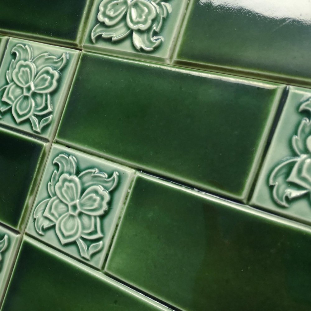 Large Antique Belgian Glazed Relief Tile, 1900 for sale at Pamono