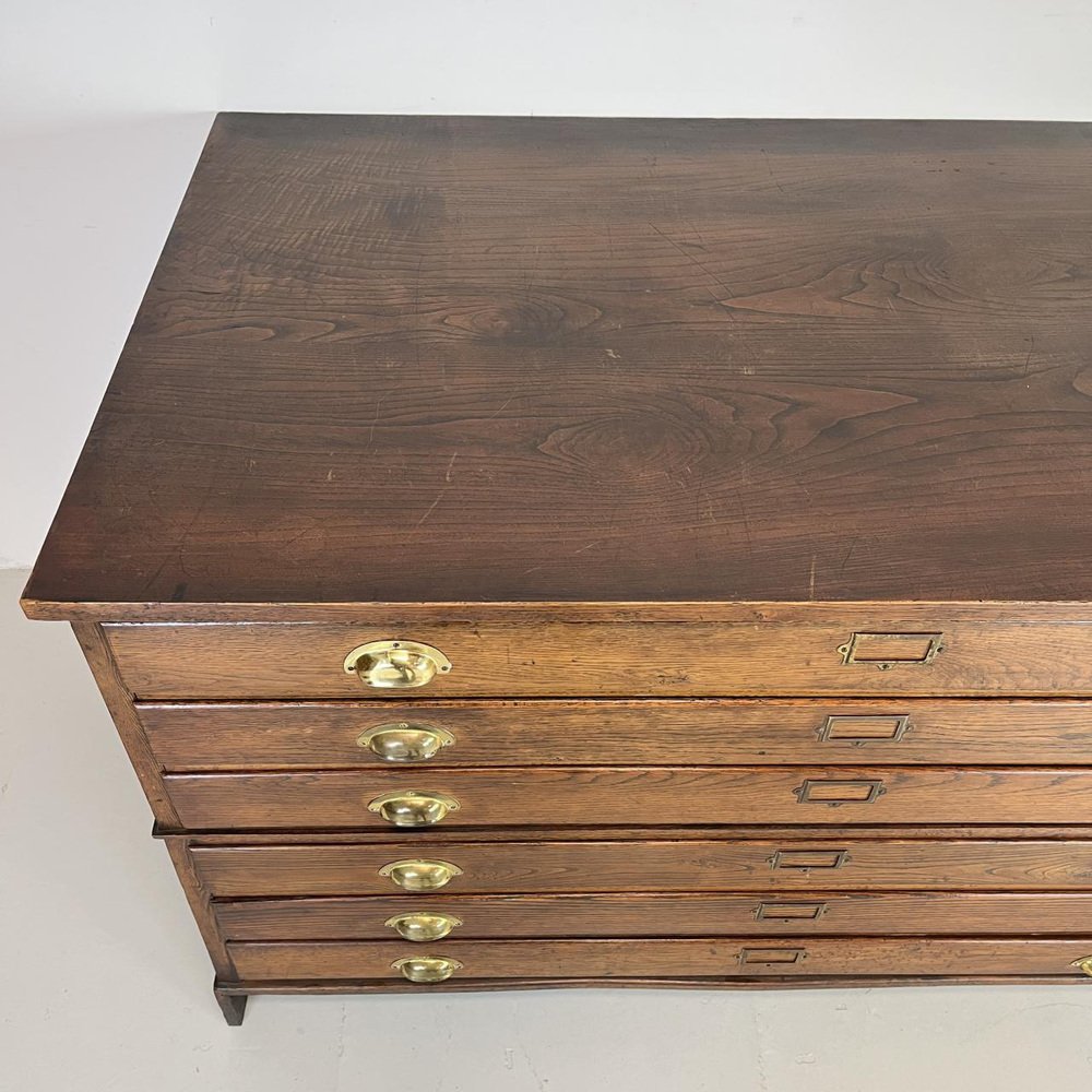 Large Plan Chest with Brass Handles, 1930s for sale at Pamono