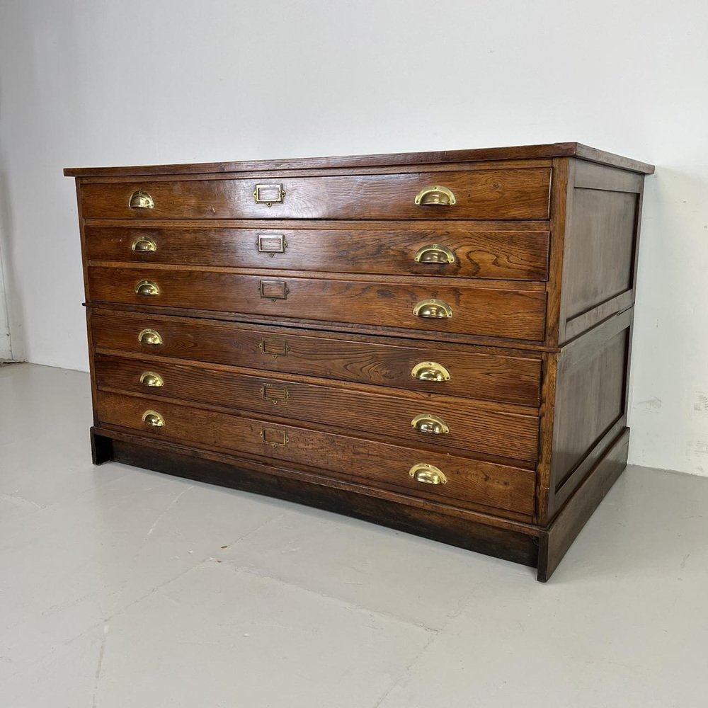 Large Plan Chest with Brass Handles, 1930s for sale at Pamono