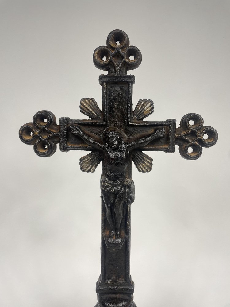 Antique Crucifix with Holder in Wrought Iron, Set of 3 for sale at Pamono