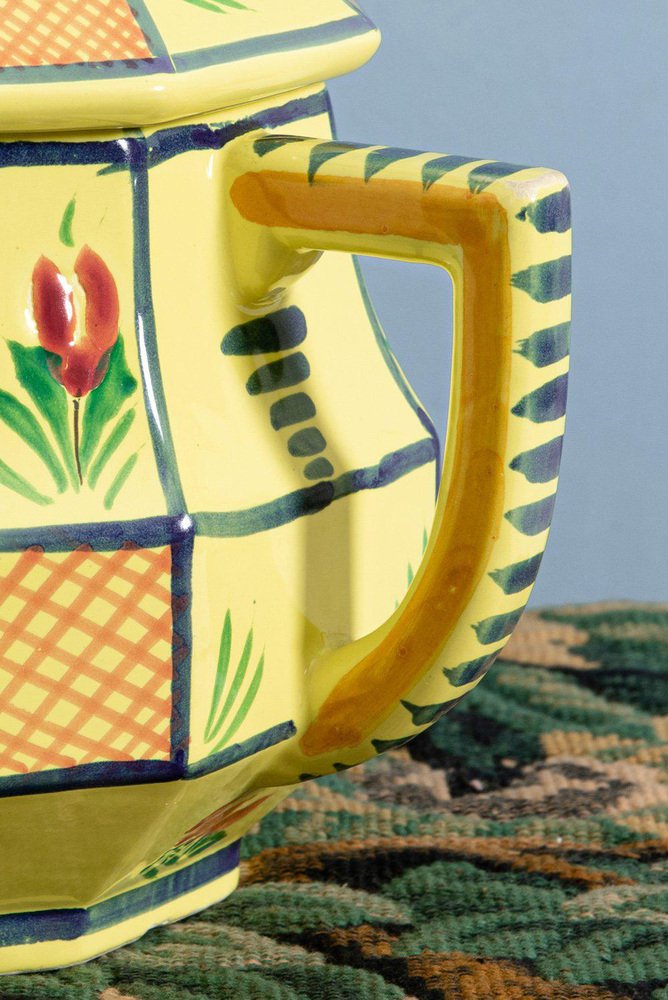 Mid-Century Yellow Floral Faience Teapot for sale at Pamono