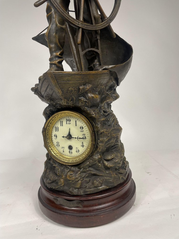 French Metal Statuette Clock with Sailor at the Helm by Xavier Raphanel ...