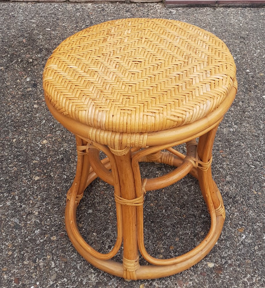 Vintage Blond Bamboo Stool for sale at Pamono