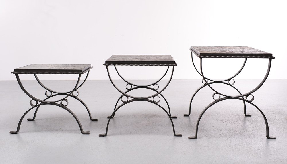 Slate Stone Brutalist Nesting Tables, 1970s, France, 1975, Set of 3 for ...