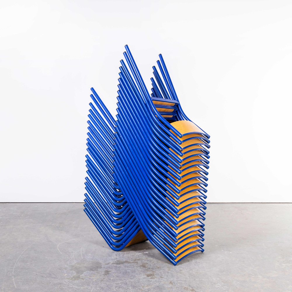 Bright Blue Mullca Stacking Dining Chair with Beech Seat, 1970s for ...