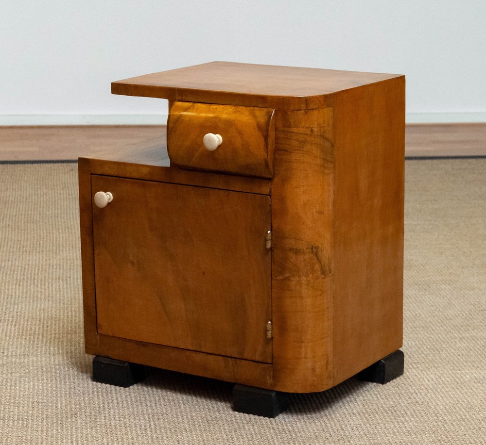 Art Deco Scandinavian Night Stands in Burl Walnut, Sweden, 1920s, Set ...