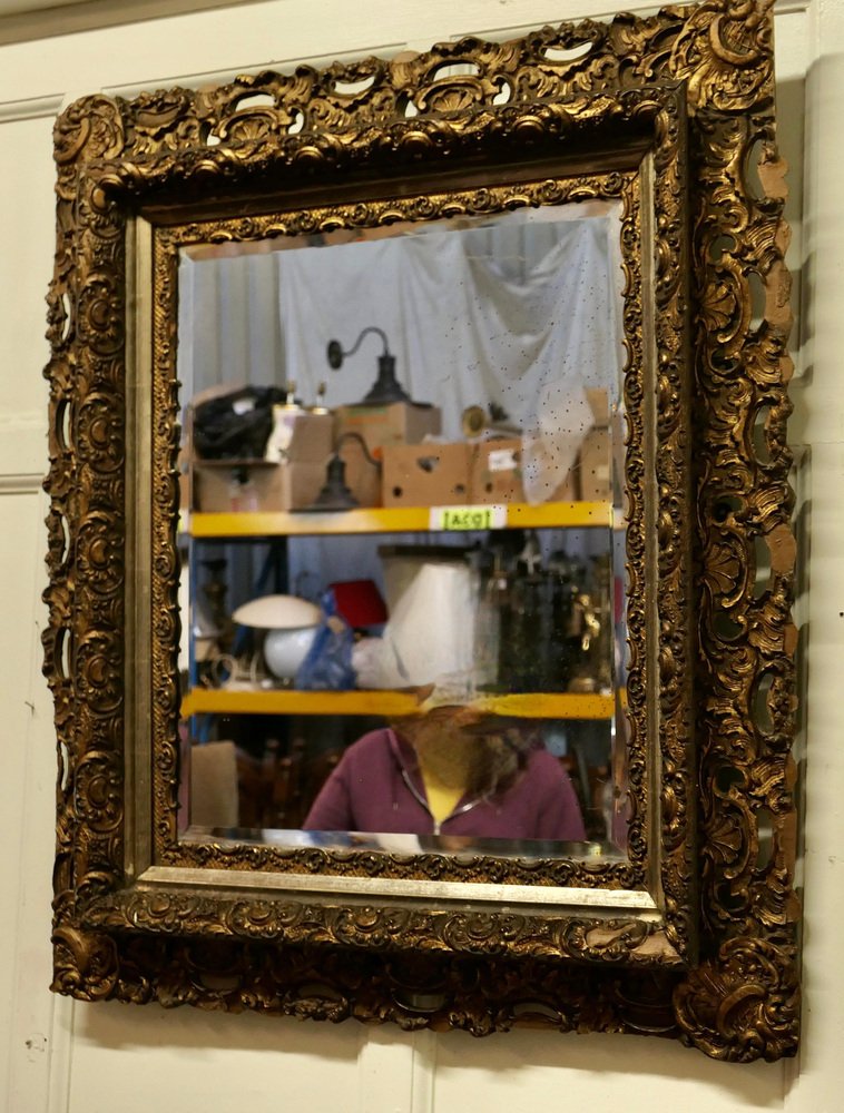 Large Antique Square Gilt Rococo Wall Mirror, 1800 for sale at Pamono