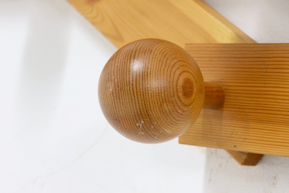 Scandinavian Pine Wall Mounted Coat Rack, 1970s for sale at Pamono