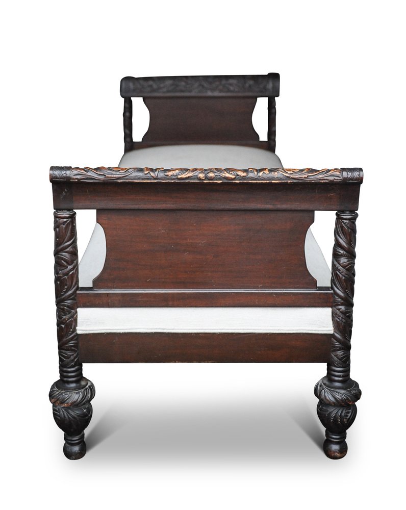 Victorian Colonial Eastern Hardwood Hand Carved Frame Daybed with Taupe ...