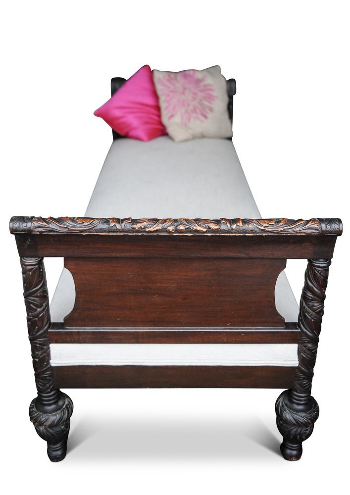 Victorian Colonial Eastern Hardwood Hand Carved Frame Daybed with Taupe ...