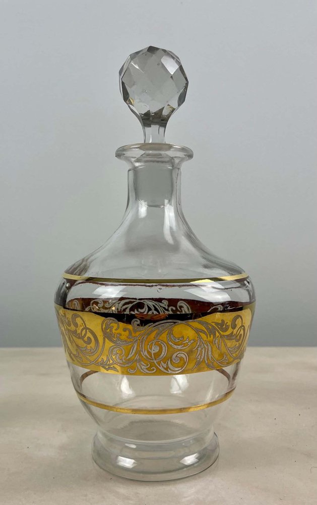 Vintage Glass Carafe with Golden Decoration, 1950 for sale at Pamono