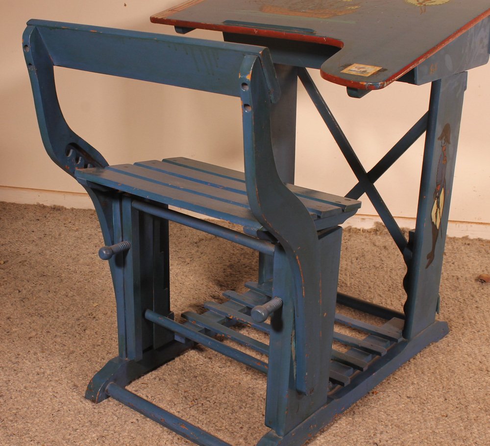 Blue & Brown Polychrome School Desk for sale at Pamono