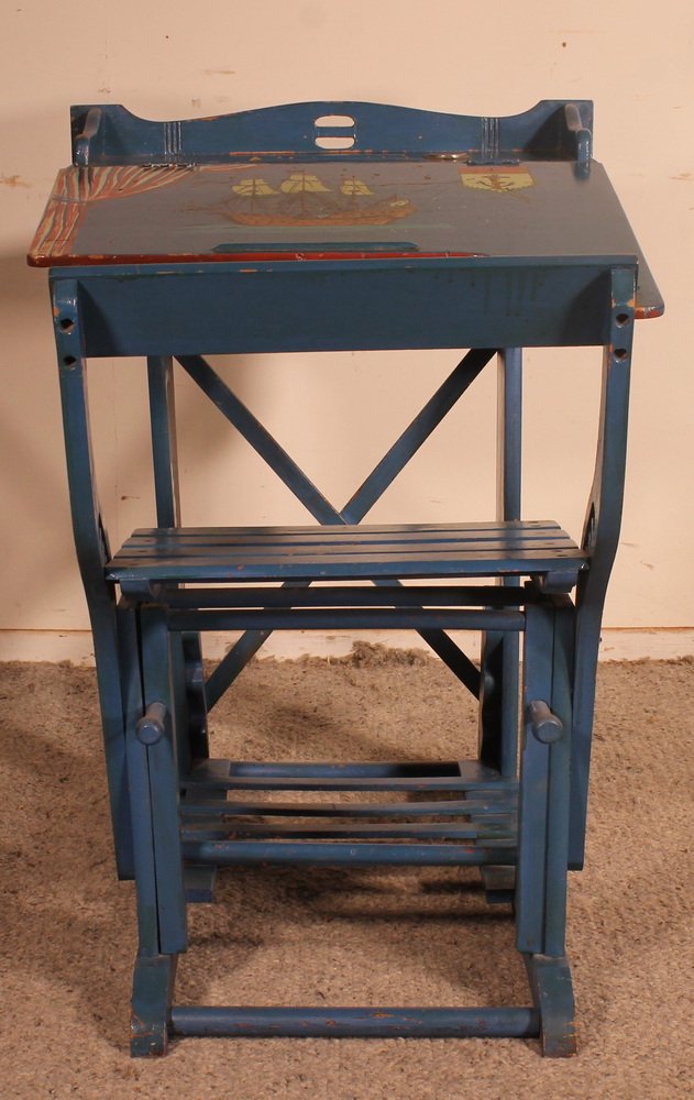 Blue & Brown Polychrome School Desk for sale at Pamono