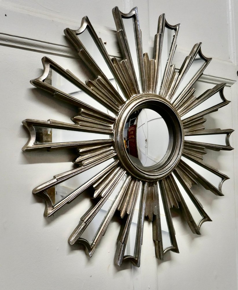 French Sunburst Industrial Look Polished Mirror, 1970s for sale at Pamono