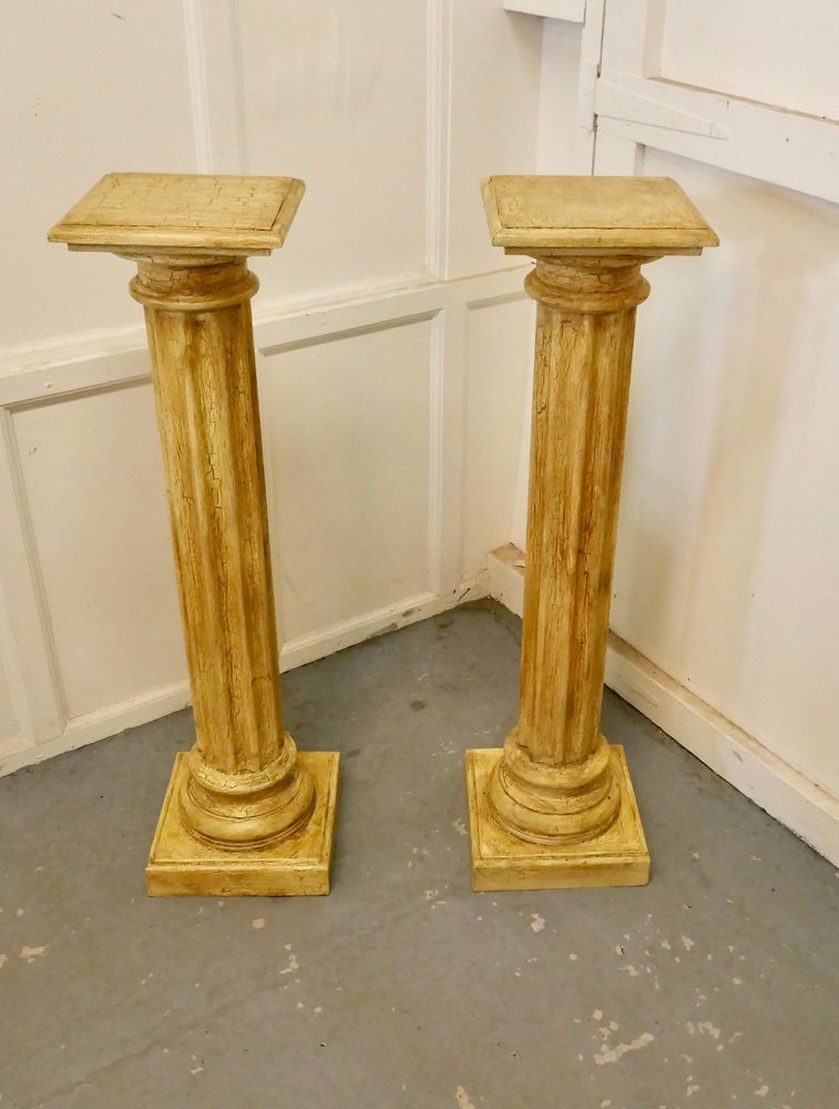 Classical Column Pedestals in Distressed Crackle Finish Paint, 1930s ...