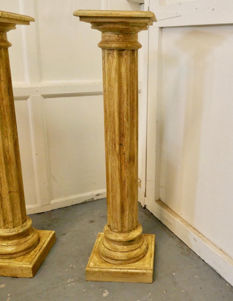 Classical Column Pedestals in Distressed Crackle Finish Paint, 1930s ...