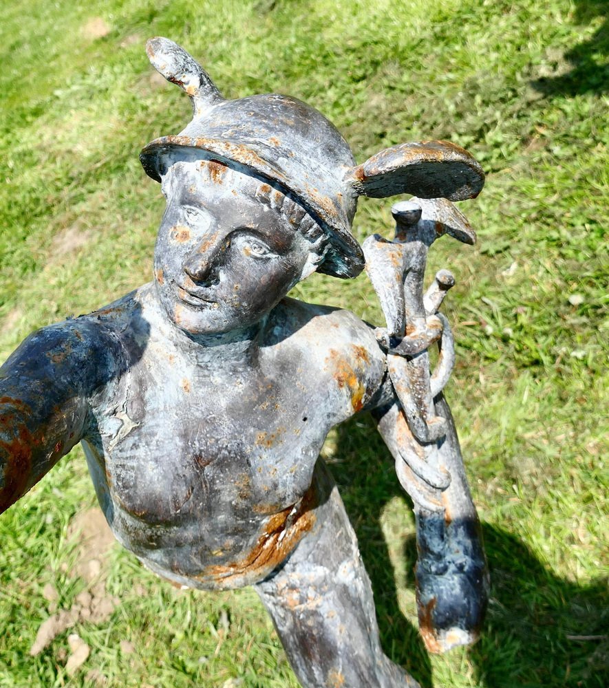 Large Weathered Iron Garden Statue of Mercury Hermes the Winged ...